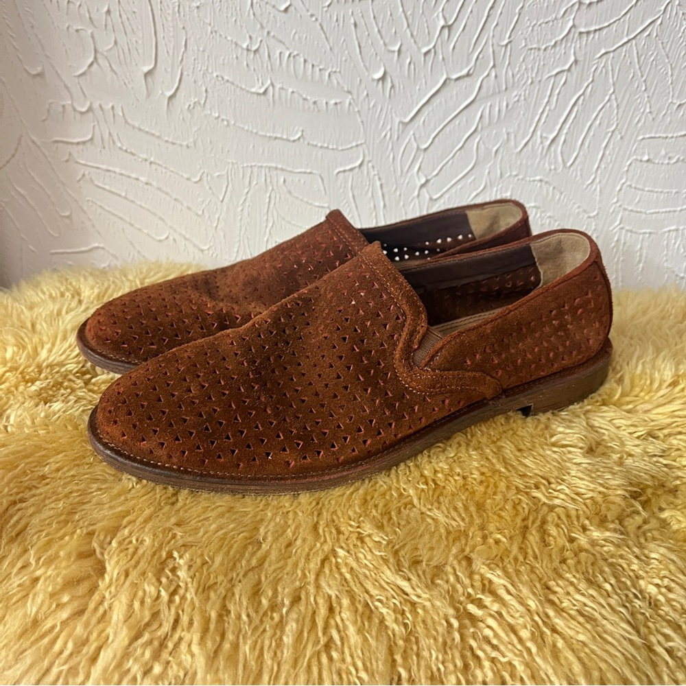 Trask Ali Perforated English Brown Suede Lambskin Loa… - Gem